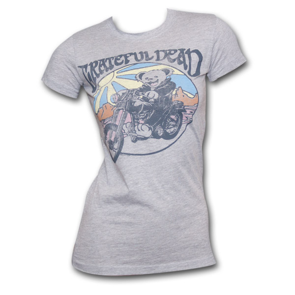 Grateful Dead Motorcycle Bear Gray Juniors Graphic TShirt Grateful Dead Motorcycle Bear Gray Juniors Graphic TShirt