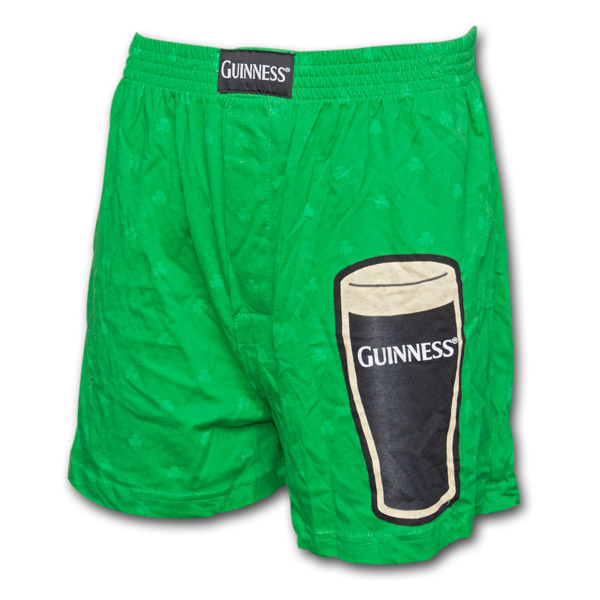 Guinness Made In Ireland Pint Shamrocks Green Mens Boxer Shorts